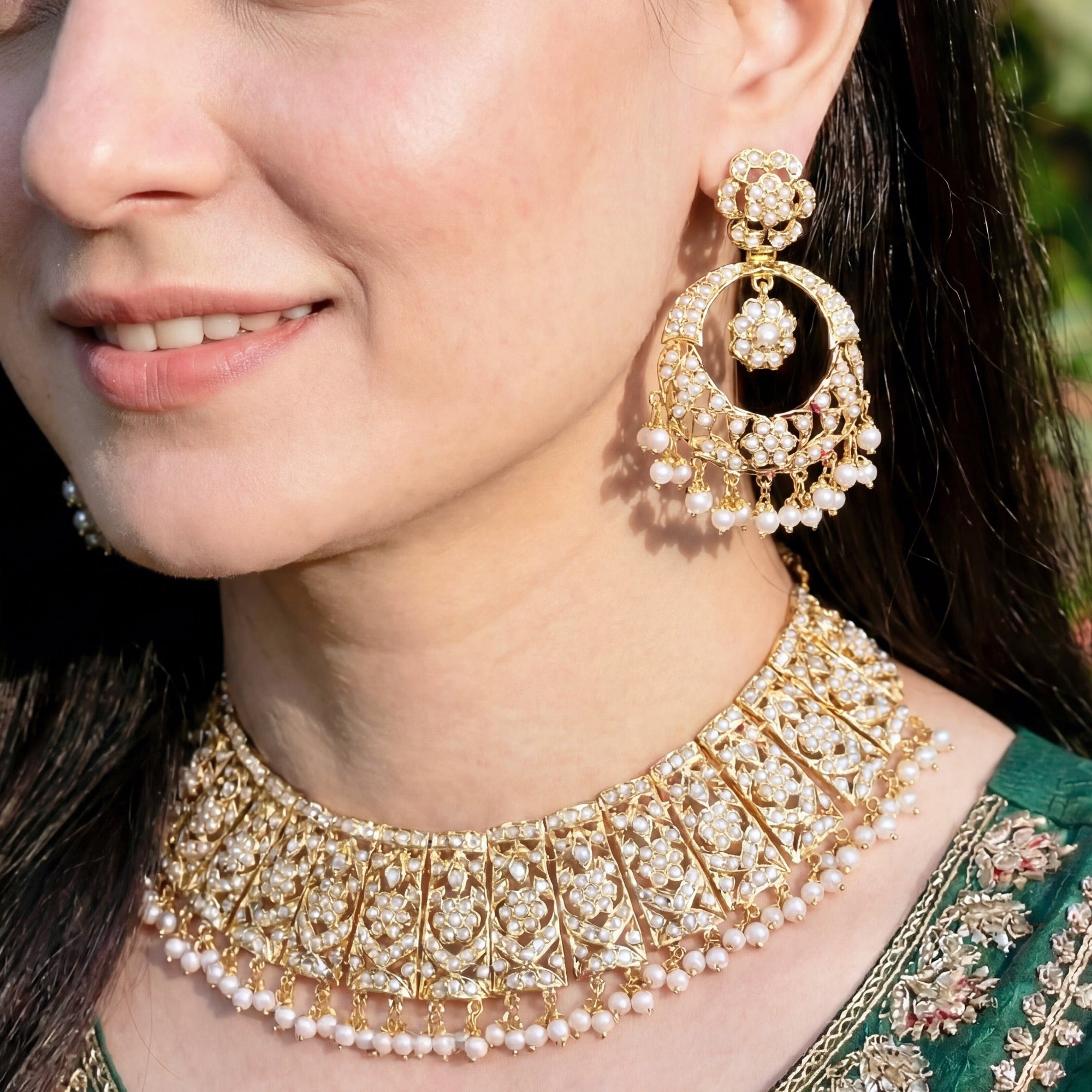 Classic Pearl Guluband Set | Gold Plated Jadau Set on Sterling Silver