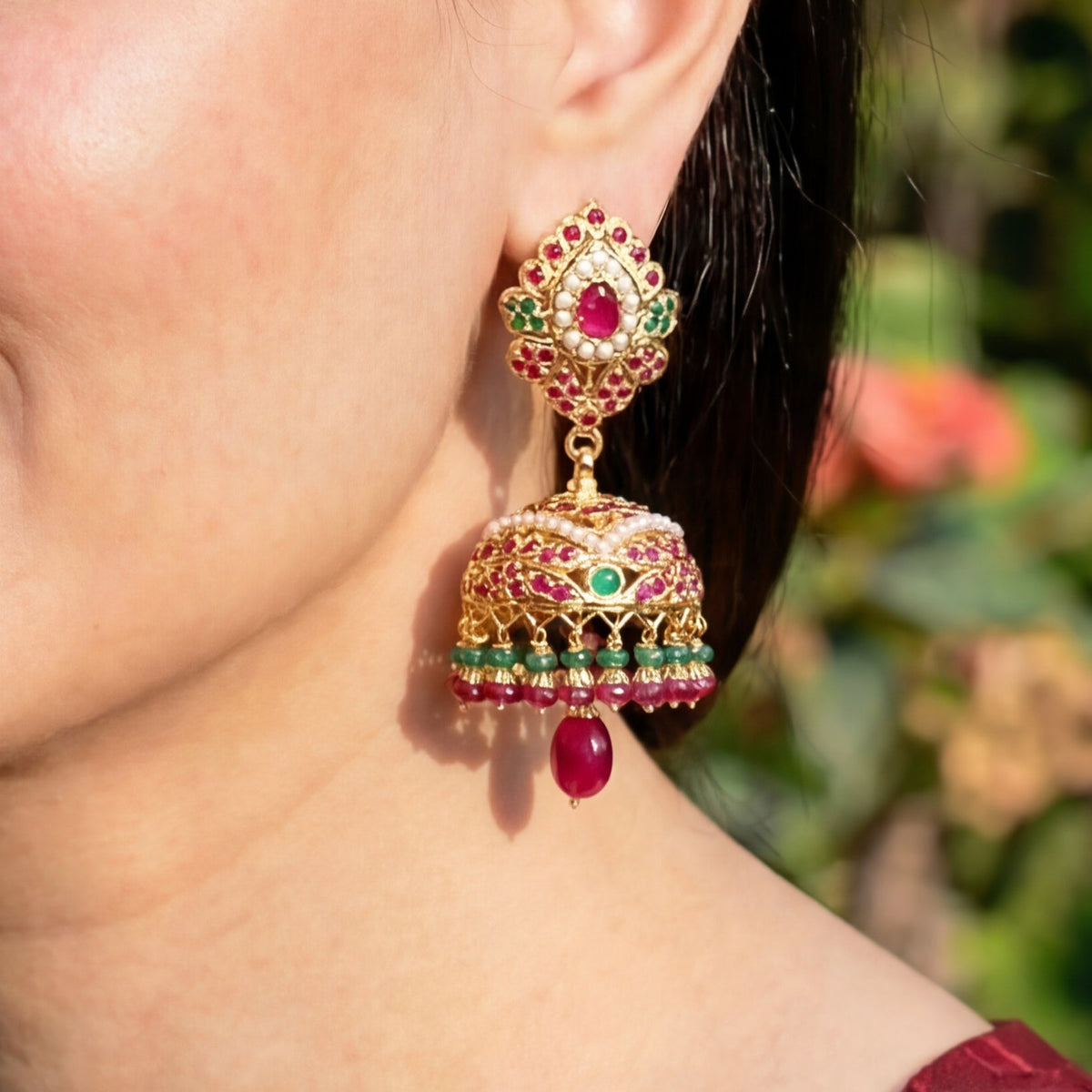 ruby stone earrings jhumka