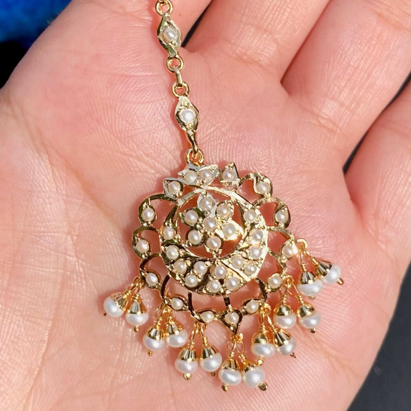 Pearl Mang Teeka For Women | Dainty Pearl Bindiya | Gold Plated Jewelr