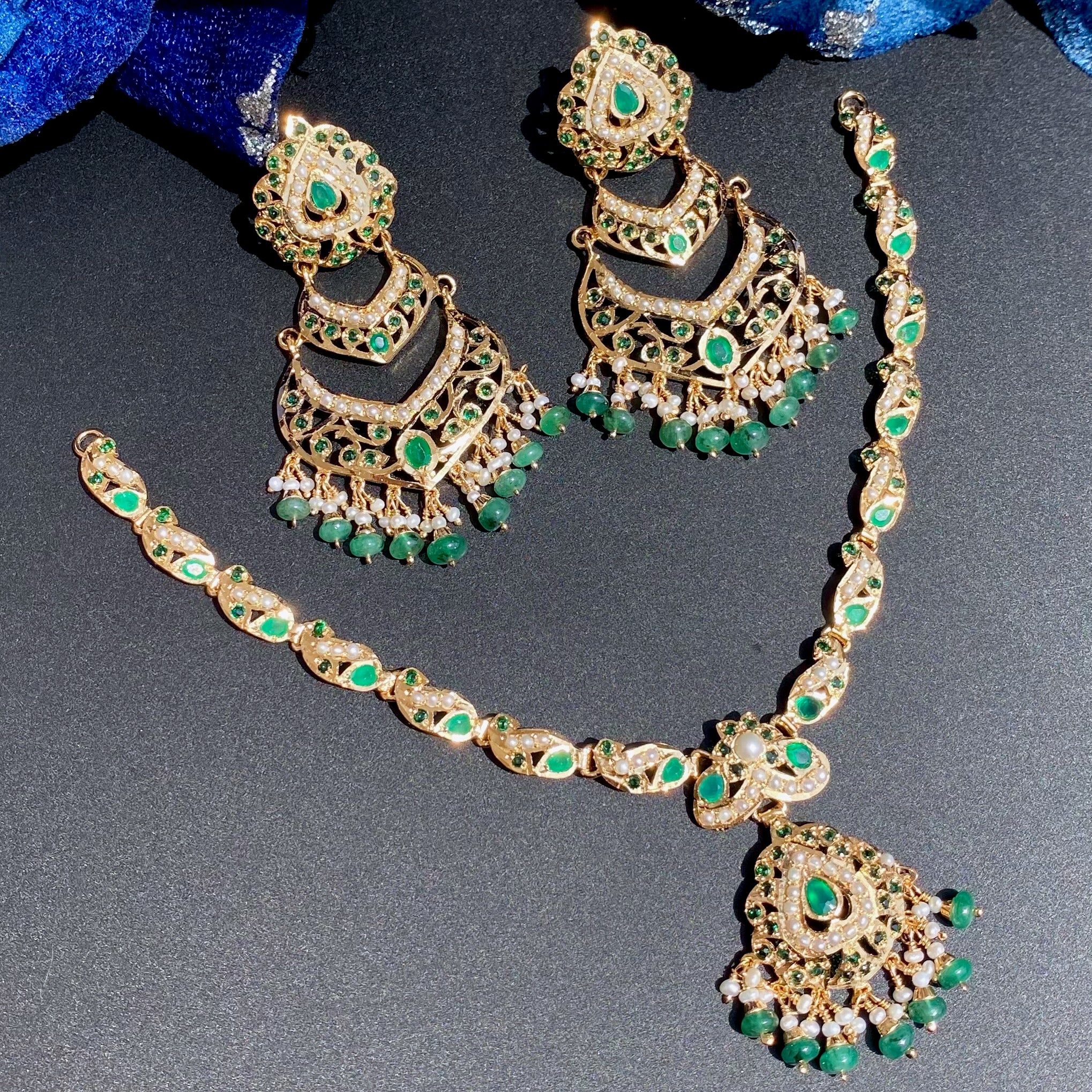 Gold Plated Emerald Green Necklace Set | Sterling Silver NS 378A