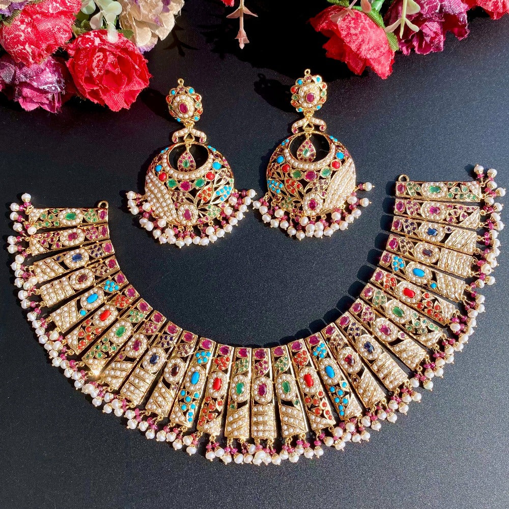 Bridal Necklace Set | Navratna Gemstones | Real 22k Gold
