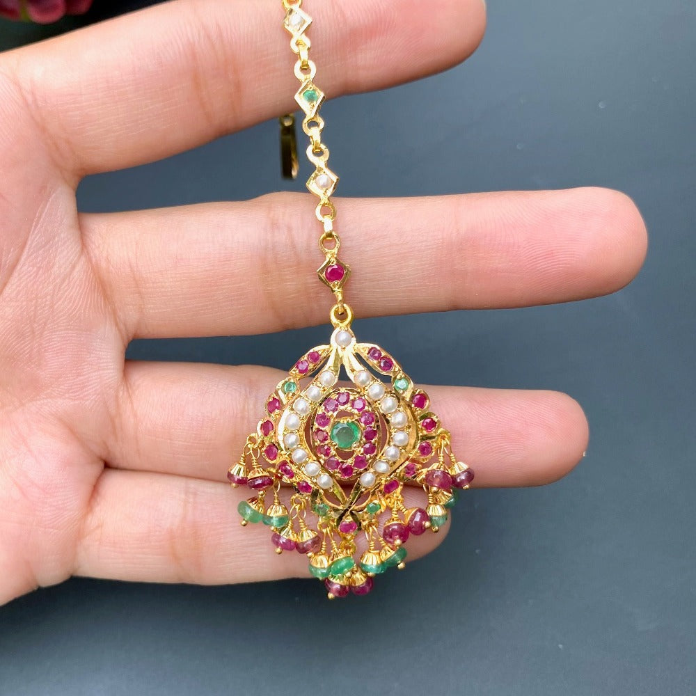 Gold Mang Teeka | Studded with Precious Stones | 22k Gold