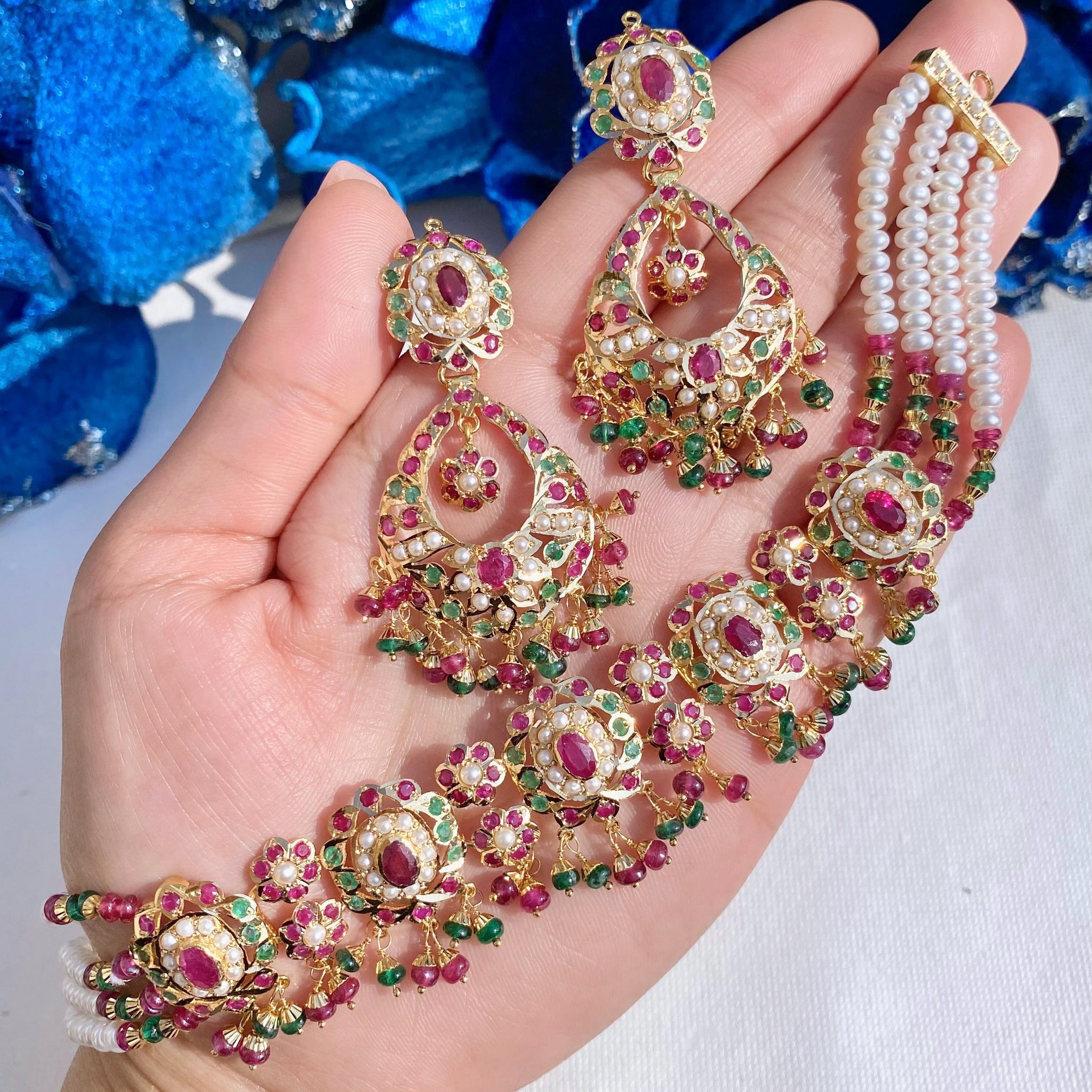 Ruby Emerald Choker Set | 22k Gold Jadau Jewelry Online